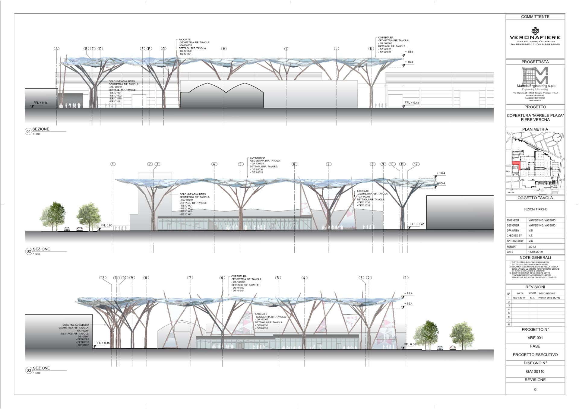 Schnitte - Eingang "Re Teodorico" der Messe Verona - Architekturobjekte ...